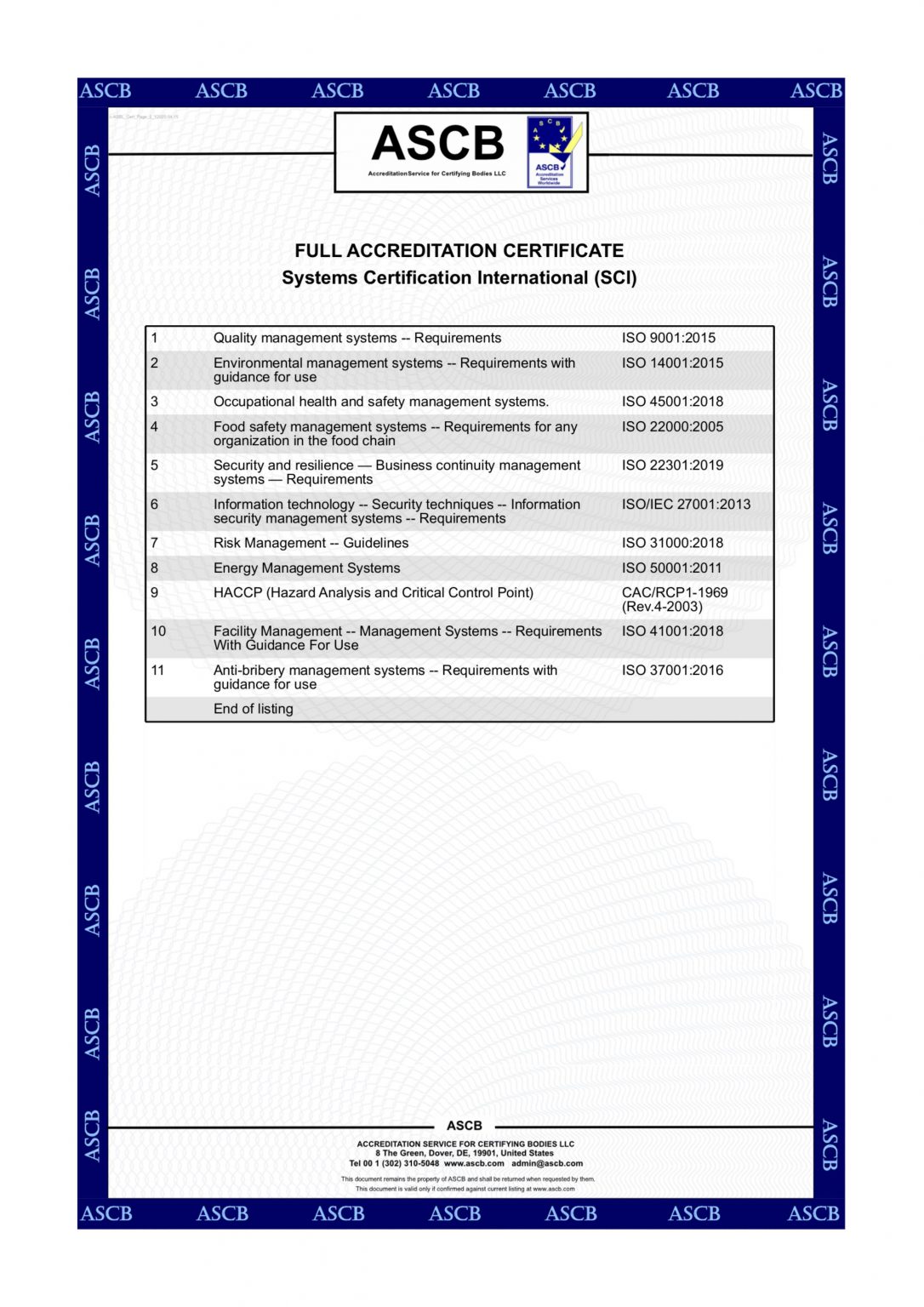 Accreditation – Systems Certification